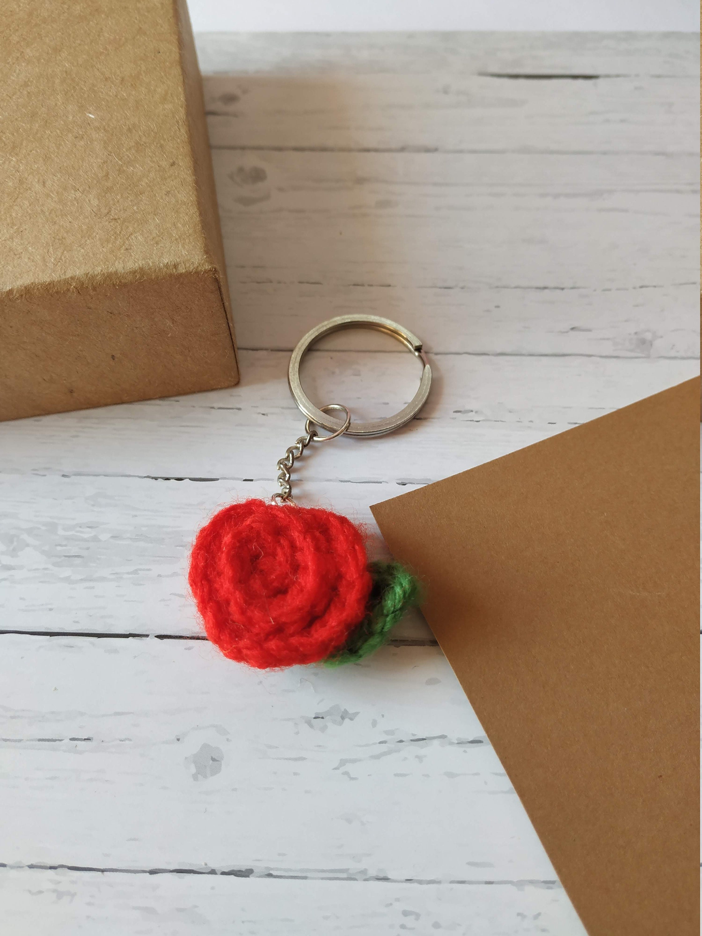 Rose keychain rose keyring crochet keychain rose red rose | Etsy