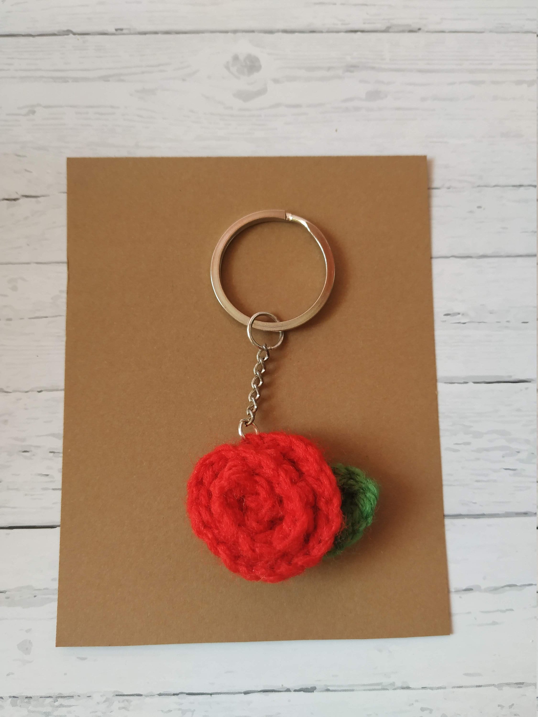Rose Keychain, Rose Keyring, Crochet Keychain Rose, Red Rose Keychain ...