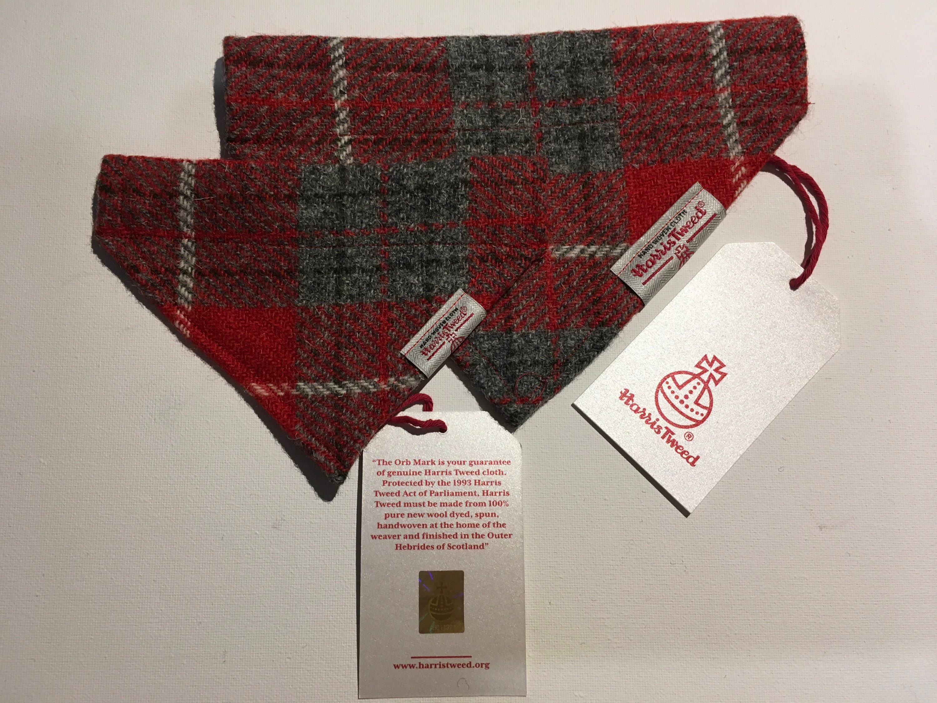 Harris Tweed dog Bandana neckerchief in red and grey check | Etsy