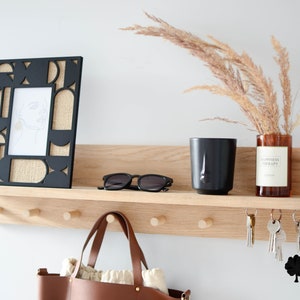 Entryway Organiser, Wooden Shelf, Key Holder for Wall, Wooden Peg Coat ...