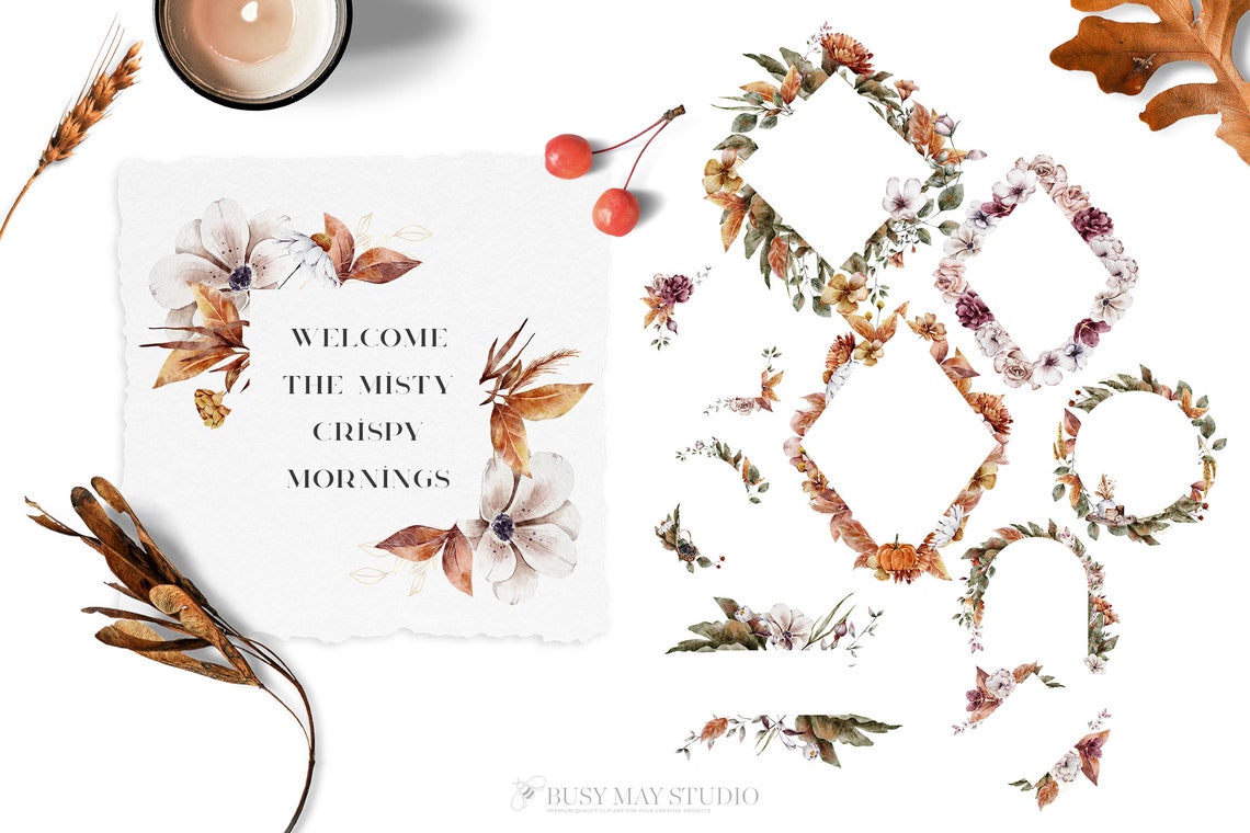 Autumn Watercolour Frames Leaf Flowers Frames Fall Wreaths | Etsy