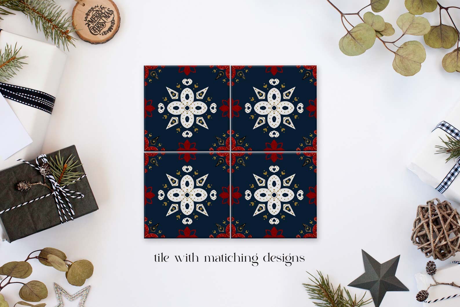 Folk Christmas Art Christmas Tiles Nordic Scandinavian - Etsy