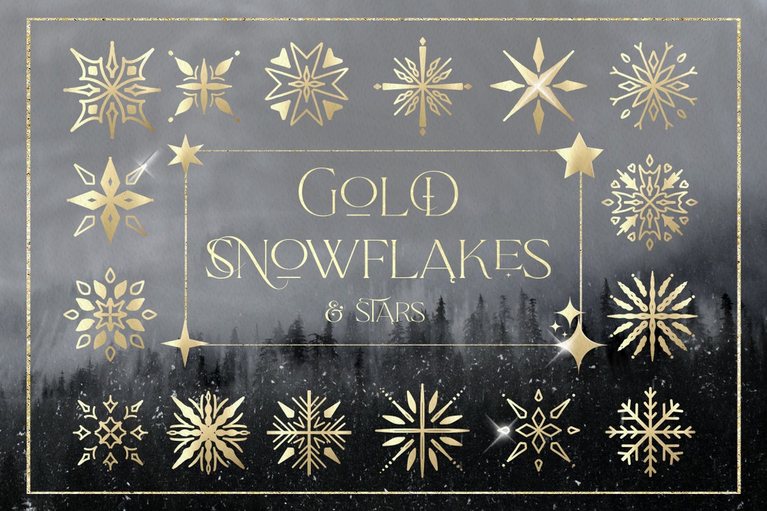 Gold Snowflakes Stars Clip Art Gold Foil Stars Digital Stars Logo ...