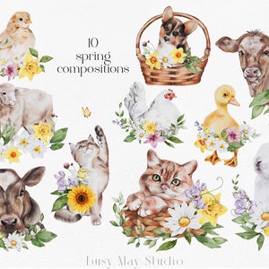 Farm Animals Illustrations | Spring Farm | Cute Animals | Watercolor ...