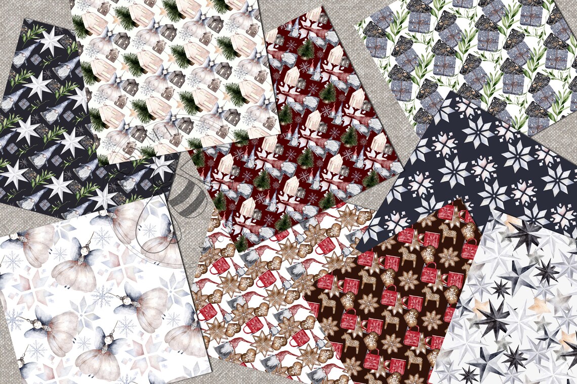 Hygge Christmas Digital Paper Pack Watercolor Hand Painted | Etsy