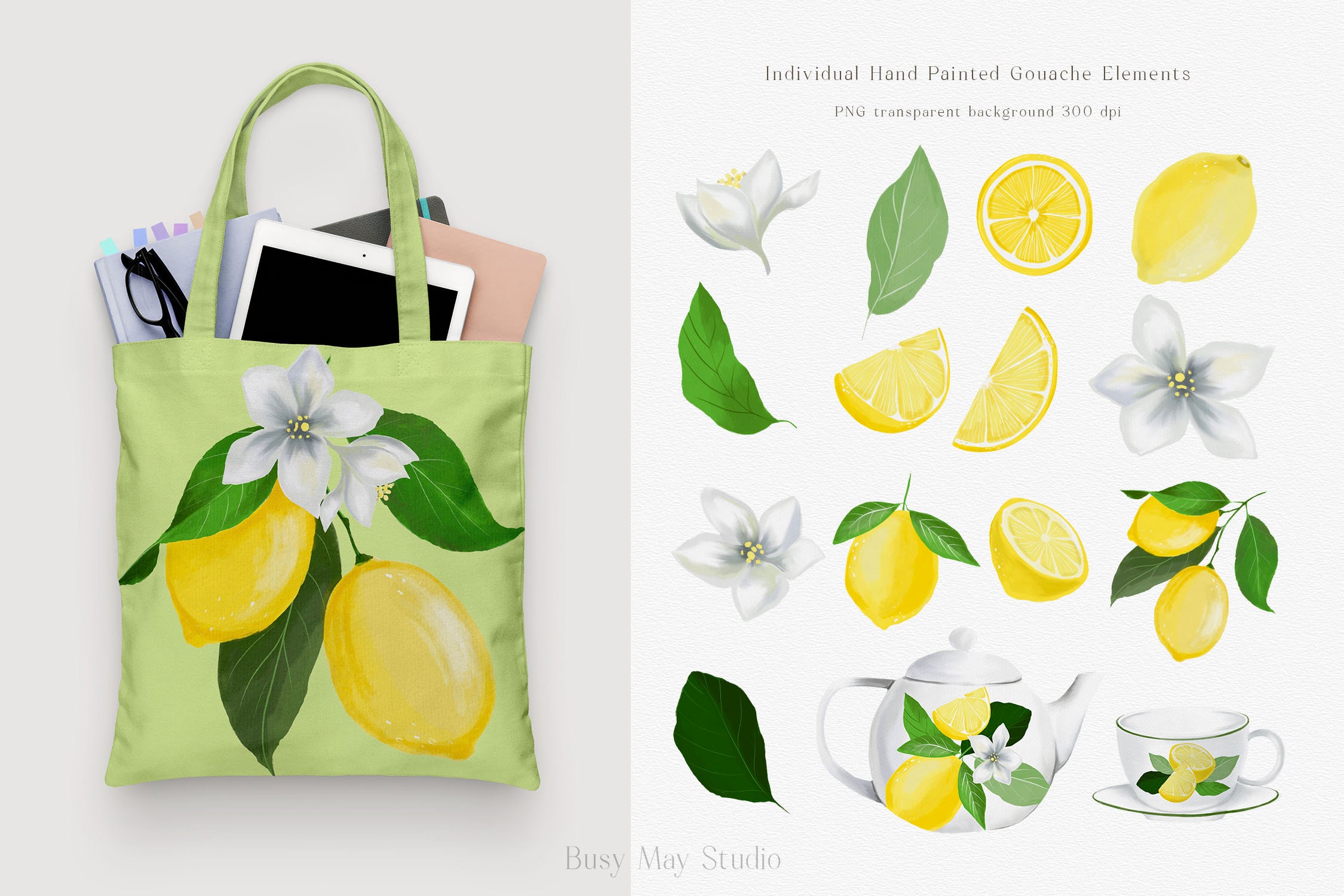 Gouache Lemon Tea Illustrations | Citrus Fruit | Summer Seamless ...