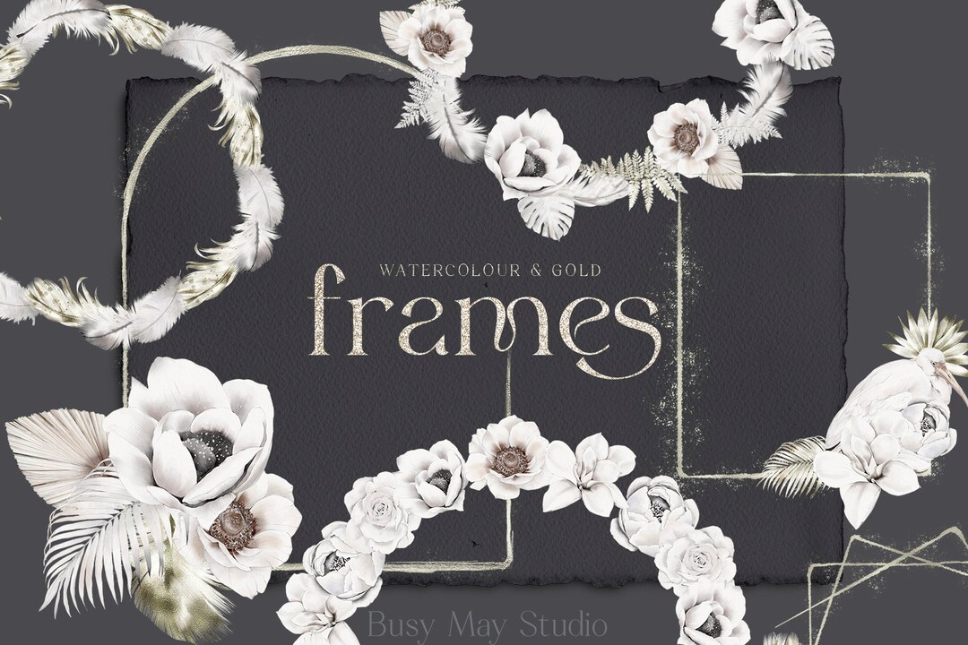 White Gold Watercolor Floral Frames | Geometric Gold Frames | Ornate ...