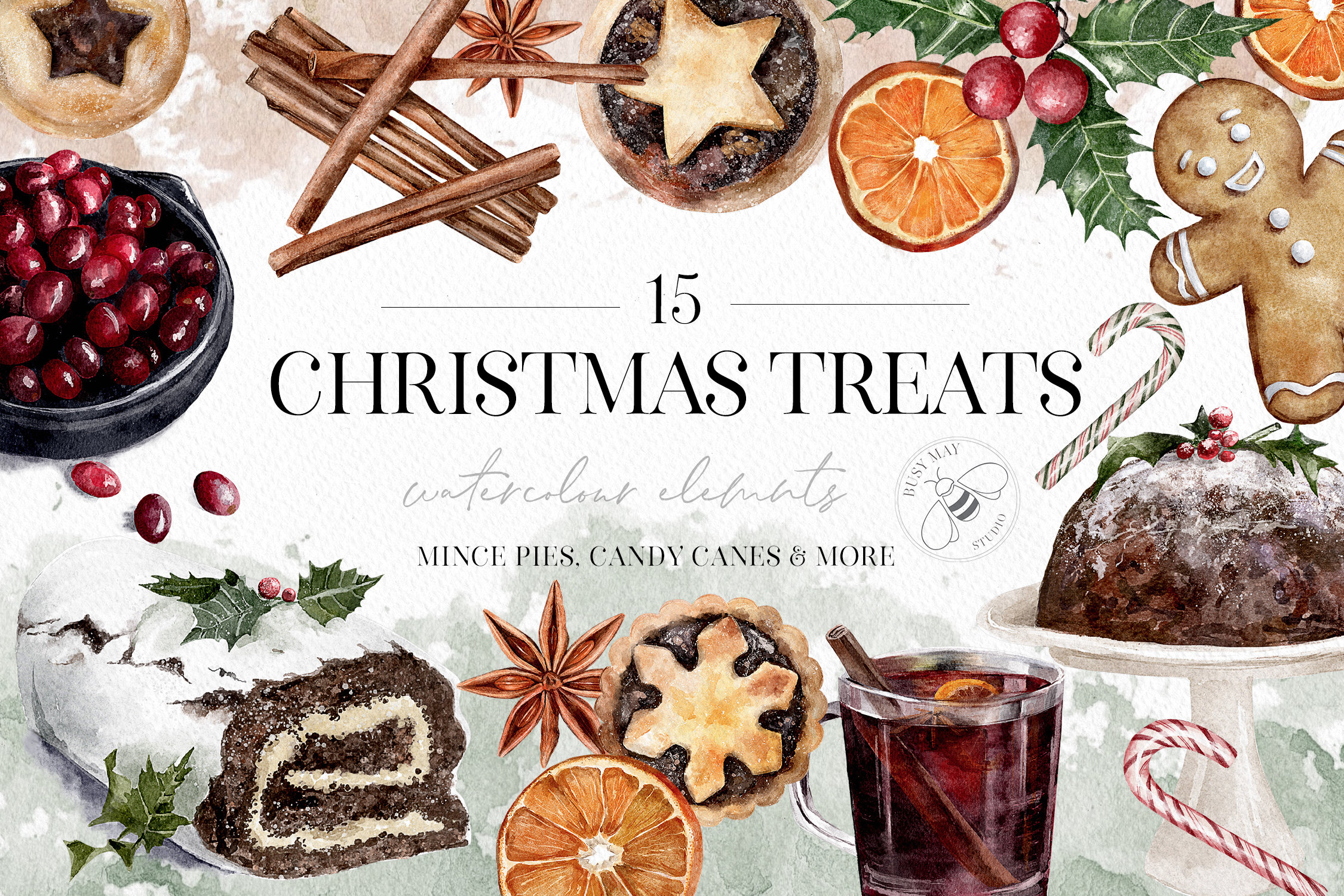 Christmas Treats Clip Art, Watercolour Clipart, Traditional Christmas ...