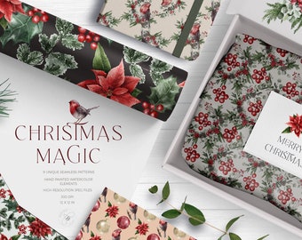 Hygge Christmas Digital Paper Pack Watercolor Hand Painted | Etsy