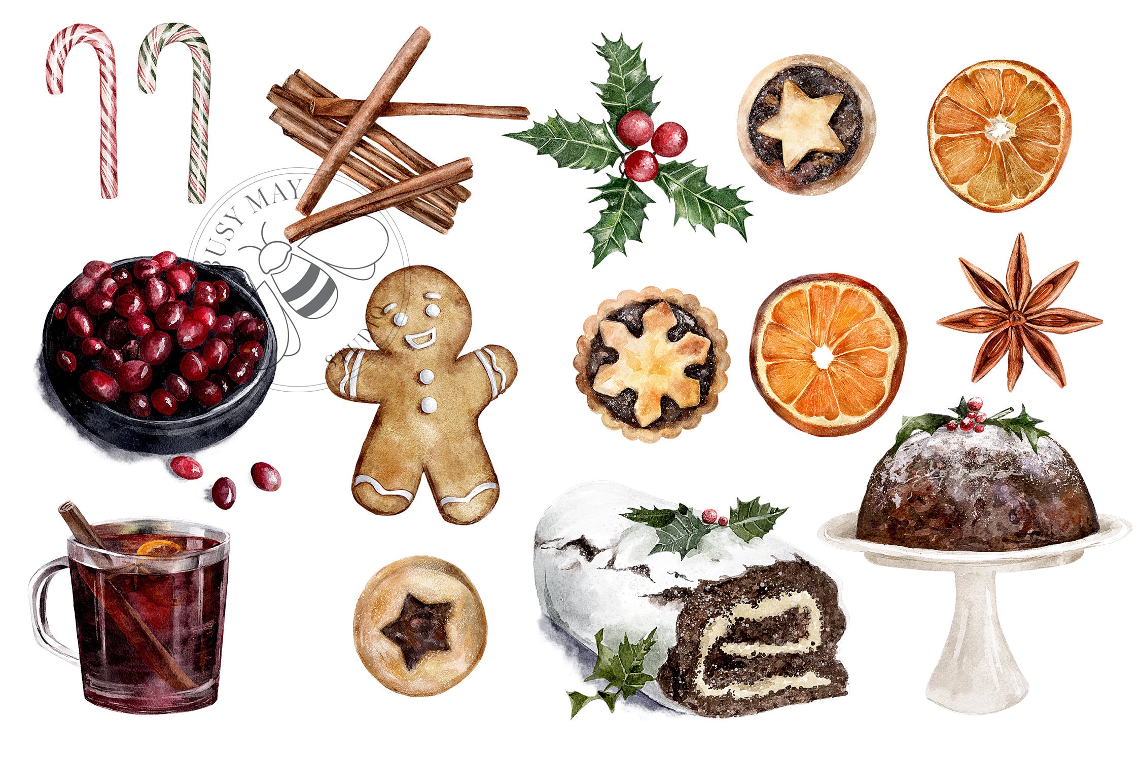 Christmas Treats Clip Art Watercolour Clipart Traditional - Etsy