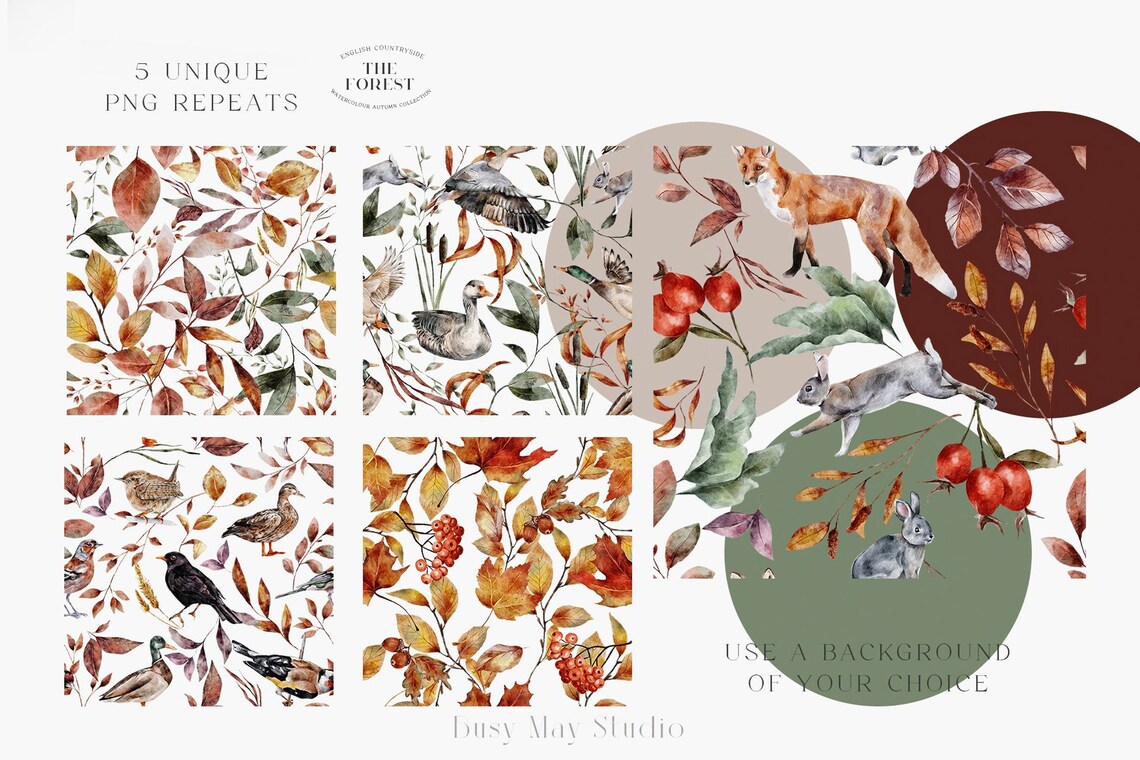 Autumn Forest Watercolor Patterns | Seamless Patterns | Autumn Digital ...