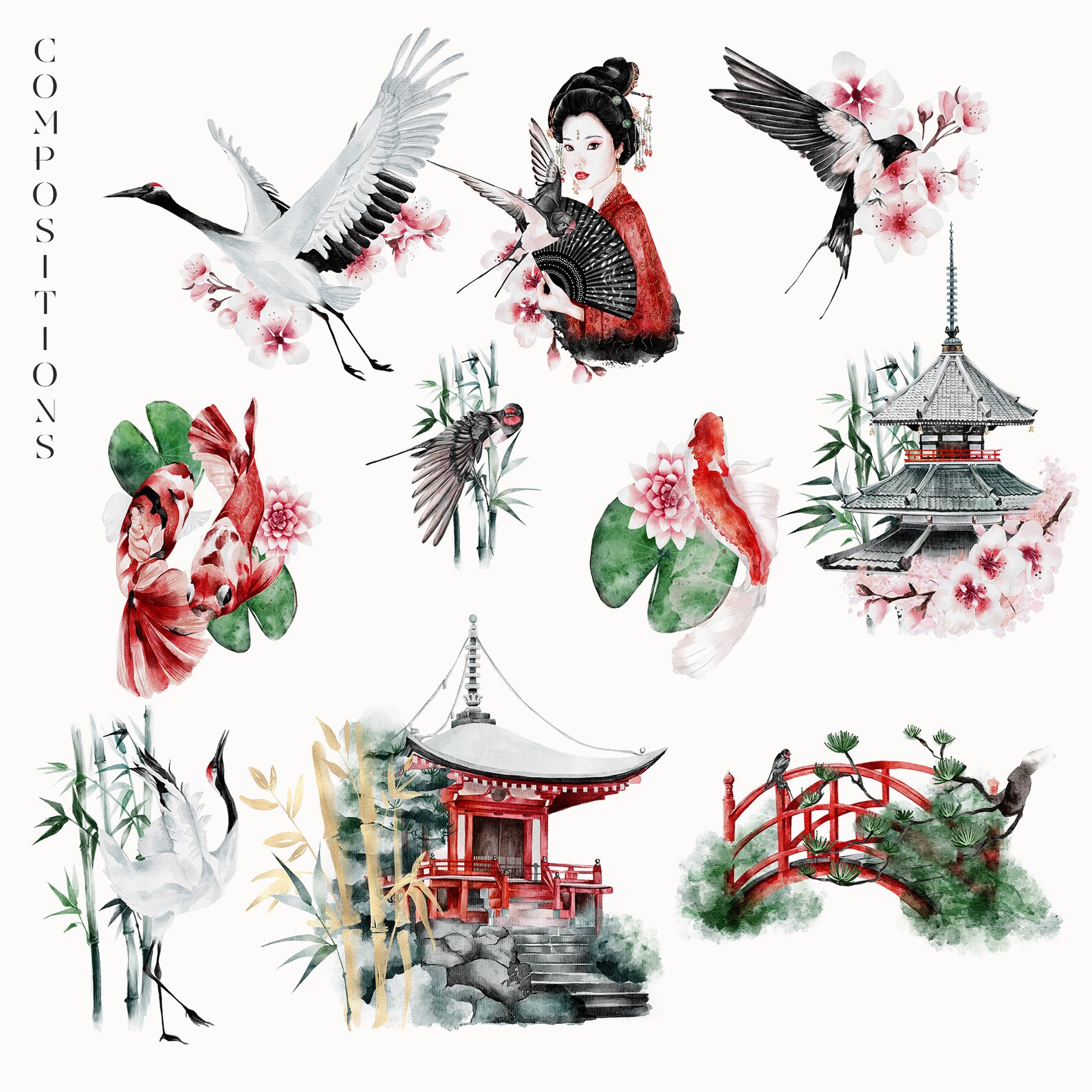 Watercolour Gold Ink Hand Painted Oriental Japanese - Etsy