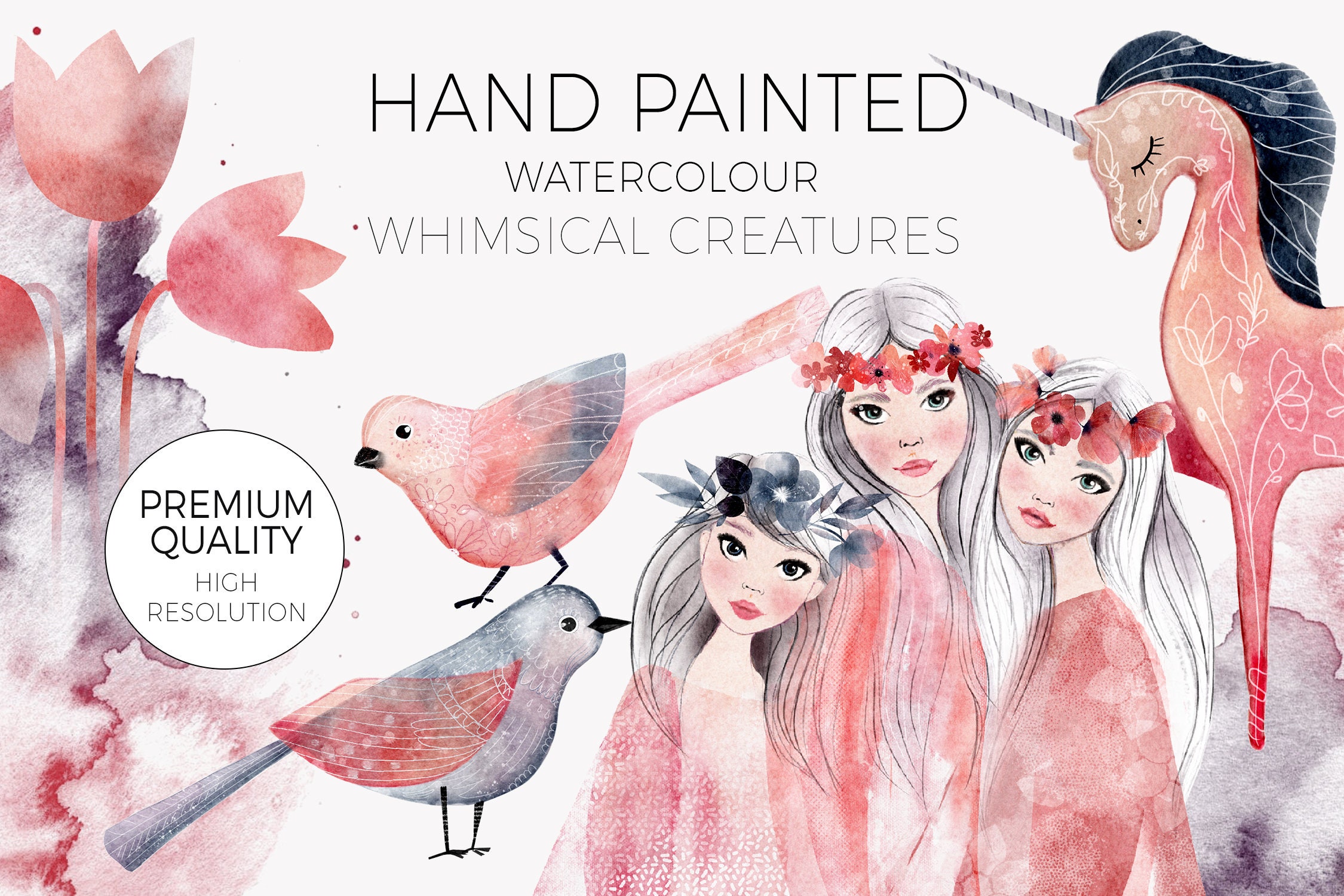 Whimsical Spring Beings Watercolour Whimsical Cliparts Whimsical Birds ...