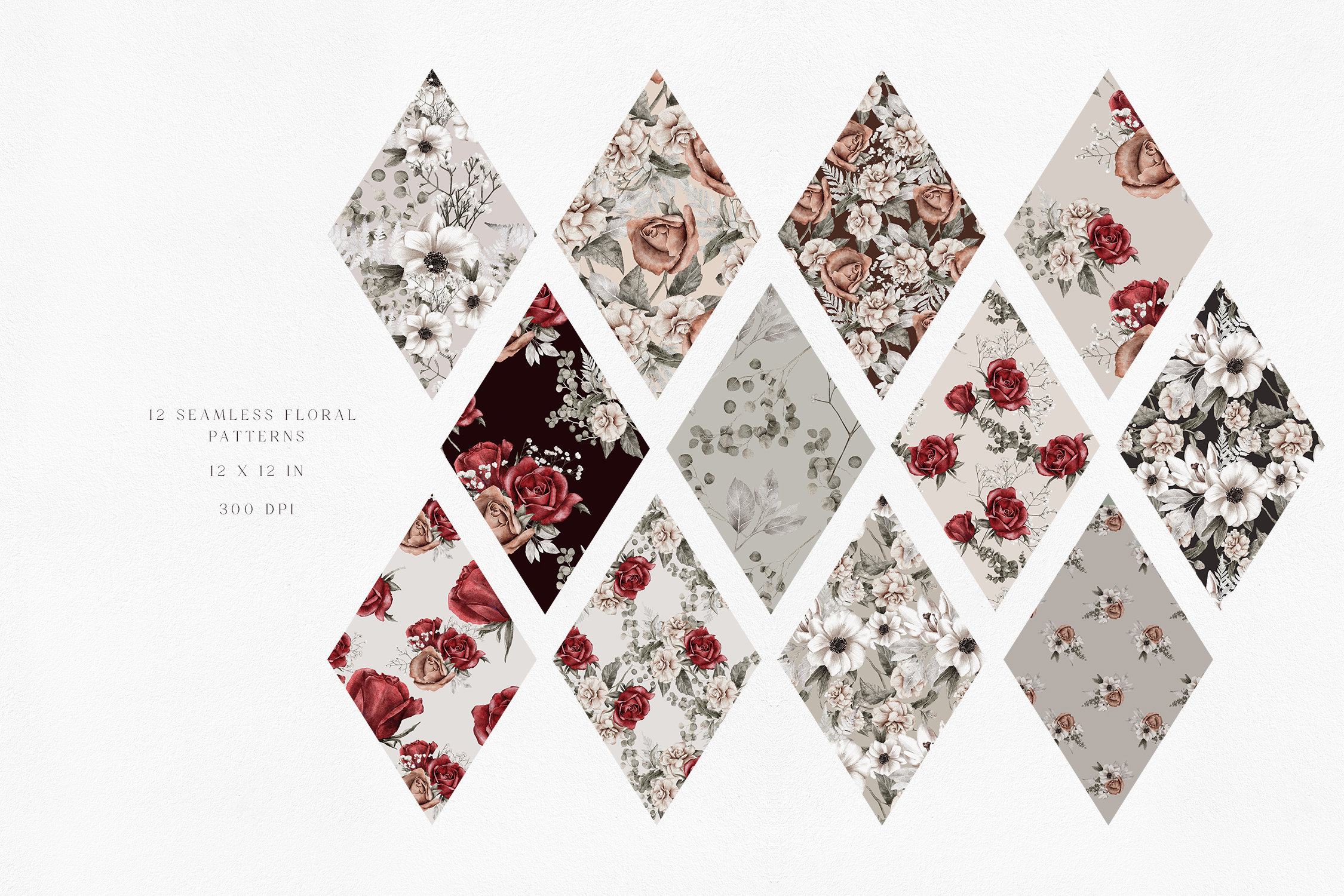 Watercolor Floral Seamless Patterns Digital Papers Pack Watercolor ...