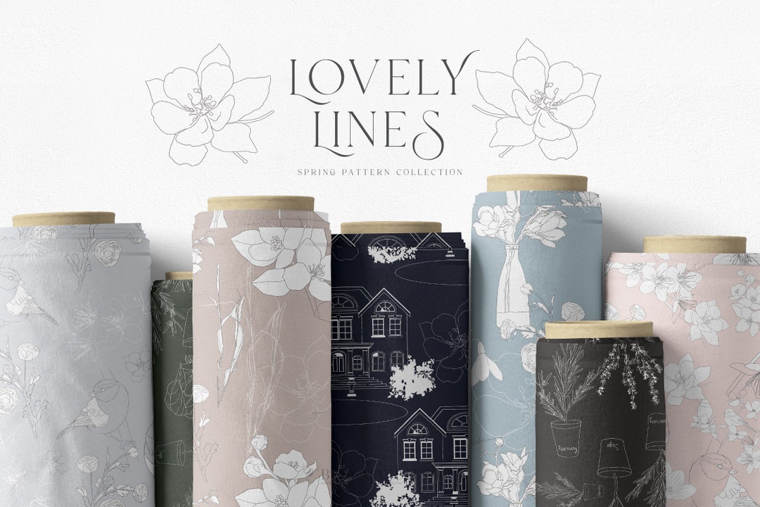 Line Art Seamless Patterns Digital Papers Pack Spring Floral Pattern ...