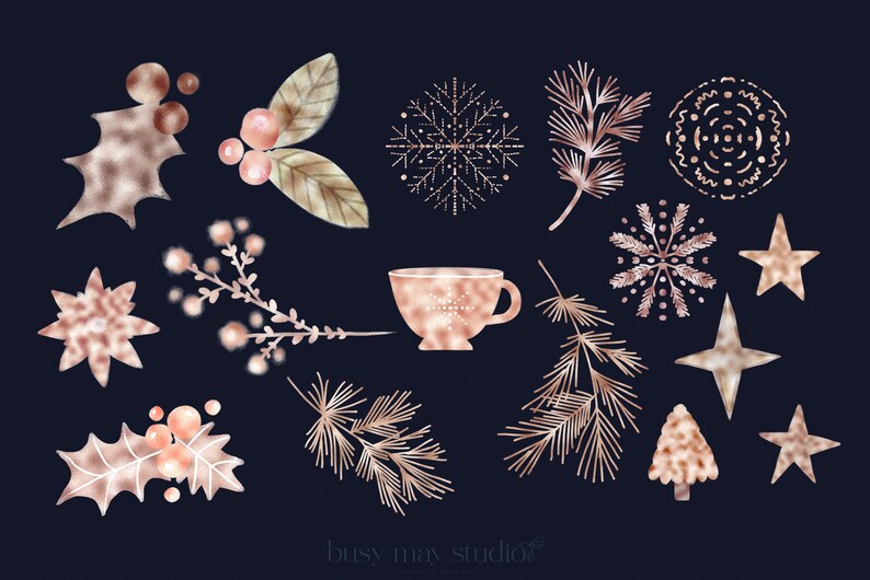 Rose Gold Christmas Clip Art Seamless Patterns | Festive Stars ...