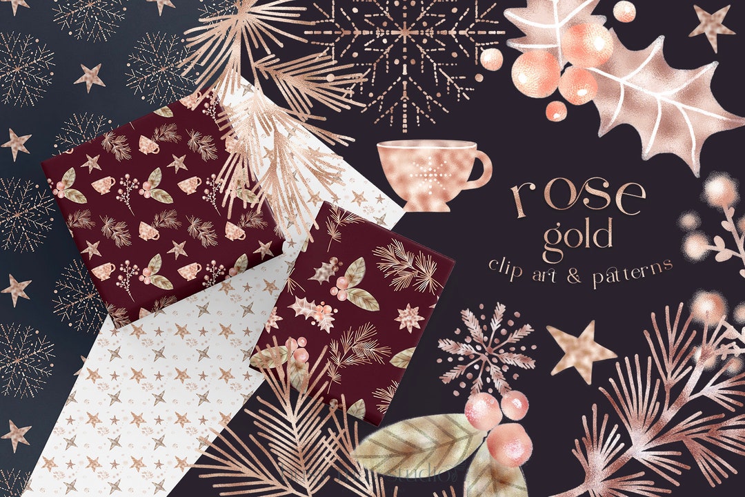 Rose Gold Christmas Clip Art Seamless Patterns | Festive Stars ...