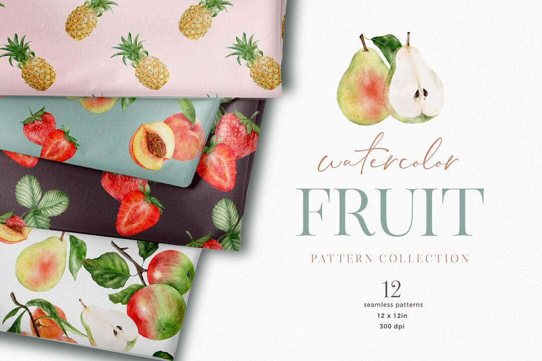Summer Fruit Digital Paper Pack | Watercolor Ink Hand Painted Prints ...