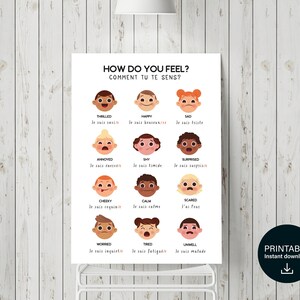 Printable French English Feelings Poster, Bilingual French Emotions ...