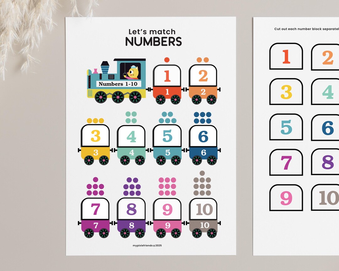 Number Train Matching Game, Toddler & Preschool Printable (PDF Download ...