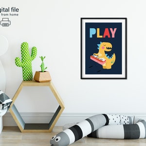 Printable Dinosaur Playroom Print, Dinosaur Nursery, Piano Poster, Dino ...