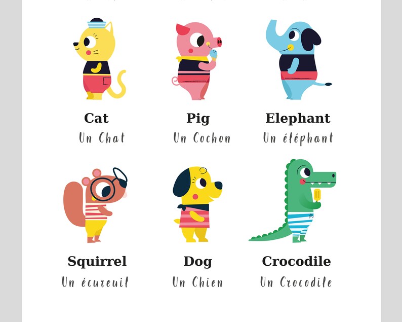Printable French English Animal Poster Bilingual French - Etsy