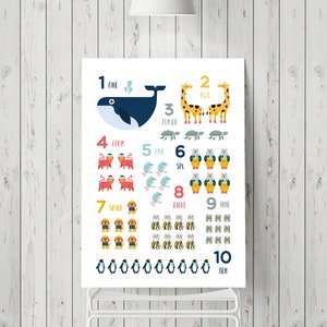 Animal Number Print, Numbers 1 to 10, Educational Prints, Number Poster ...