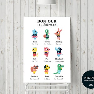 Printable French English Animal Poster, Bilingual French Animal Names ...