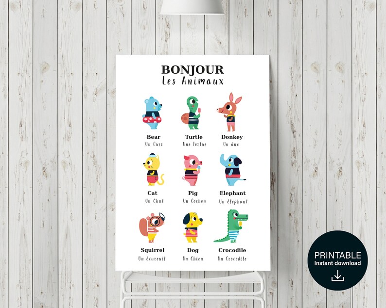 Printable French English Animal Poster Bilingual French - Etsy
