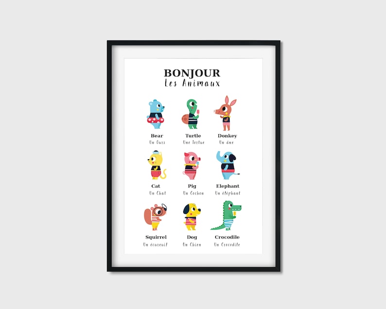 Printable French English Animal Poster Bilingual French - Etsy