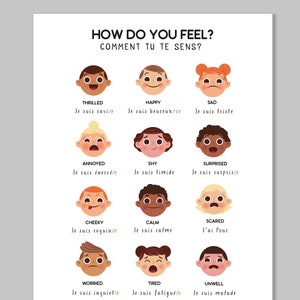 Printable French English Feelings Poster, Bilingual French Emotions ...