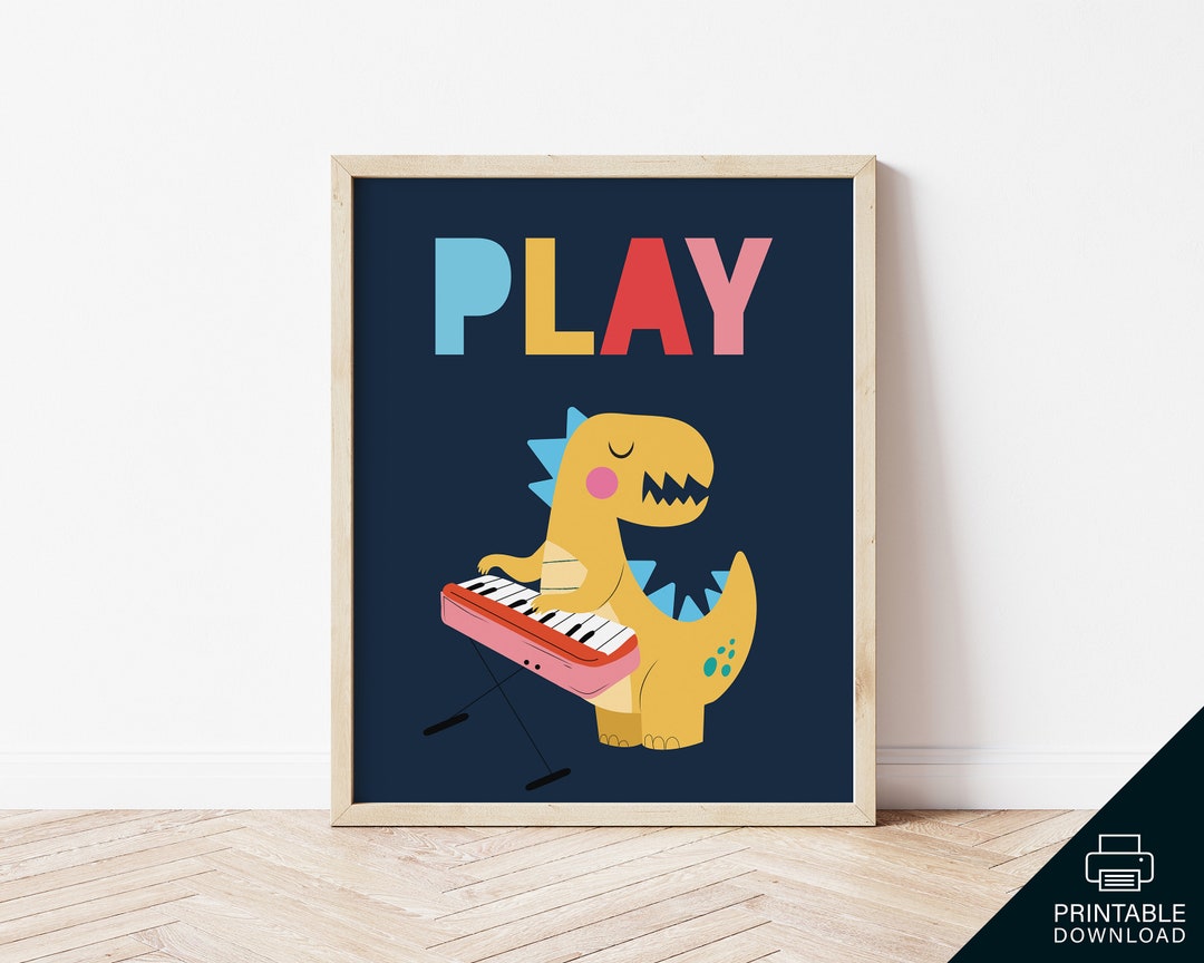 Printable Dinosaur Playroom Print, Dinosaur Nursery, Piano Poster, Dino ...