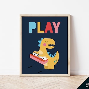 Printable Dinosaur Playroom Print, Dinosaur Nursery, Piano Poster, Dino ...