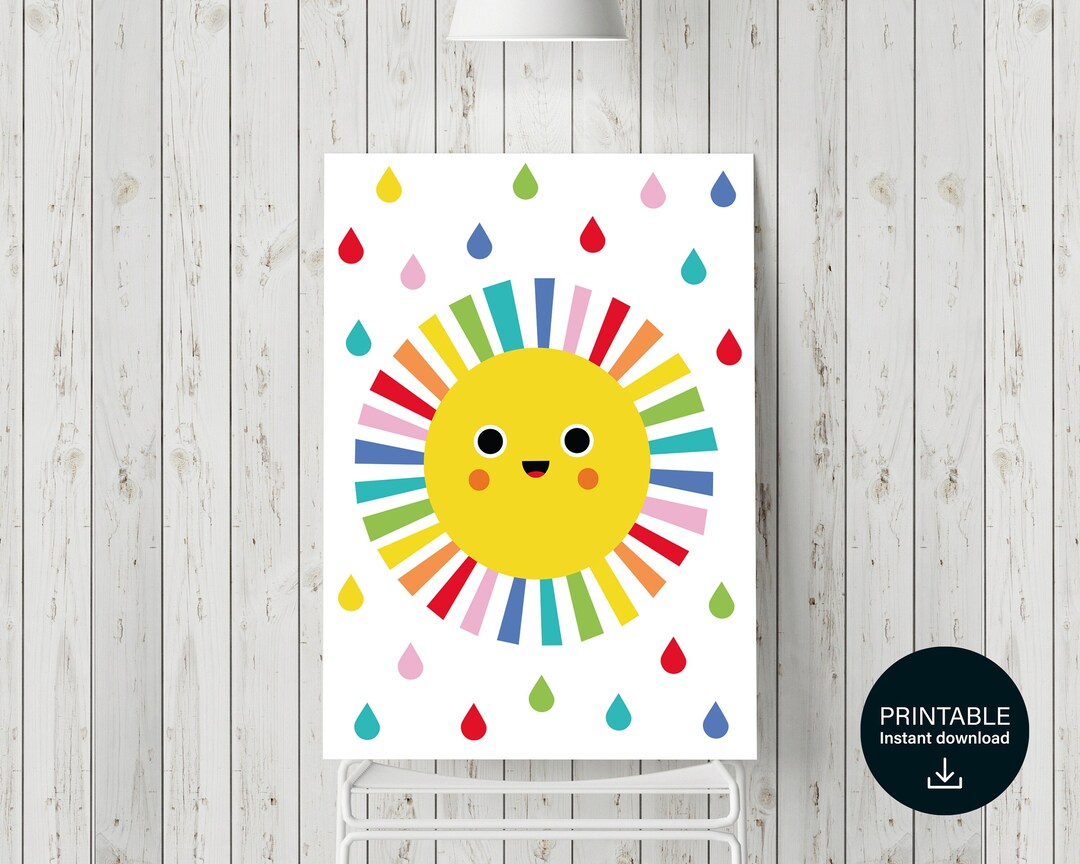 Printable Sunshine Nursery Print, Set of 2 Nursery Prints, Sun and Rain ...