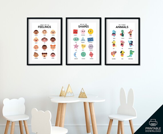 Printable Set of 3 Educational Nursery Prints Feelings Shapes - Etsy
