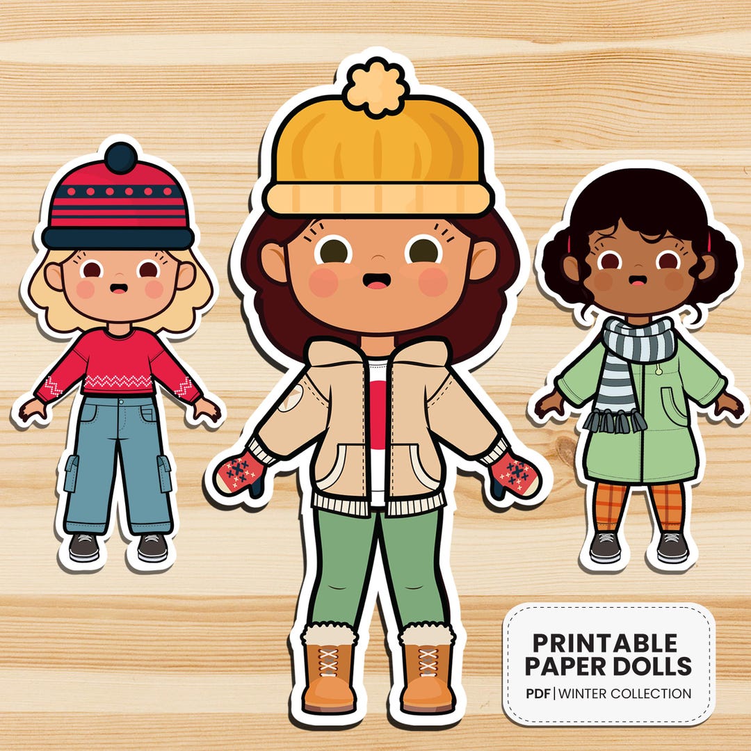 Dress up Paper Dolls | 3 Characters + Winter Outfits | Printable ...