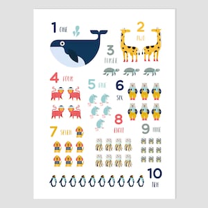 Animal Number Print, Numbers 1 to 10, Educational Prints, Number Poster ...