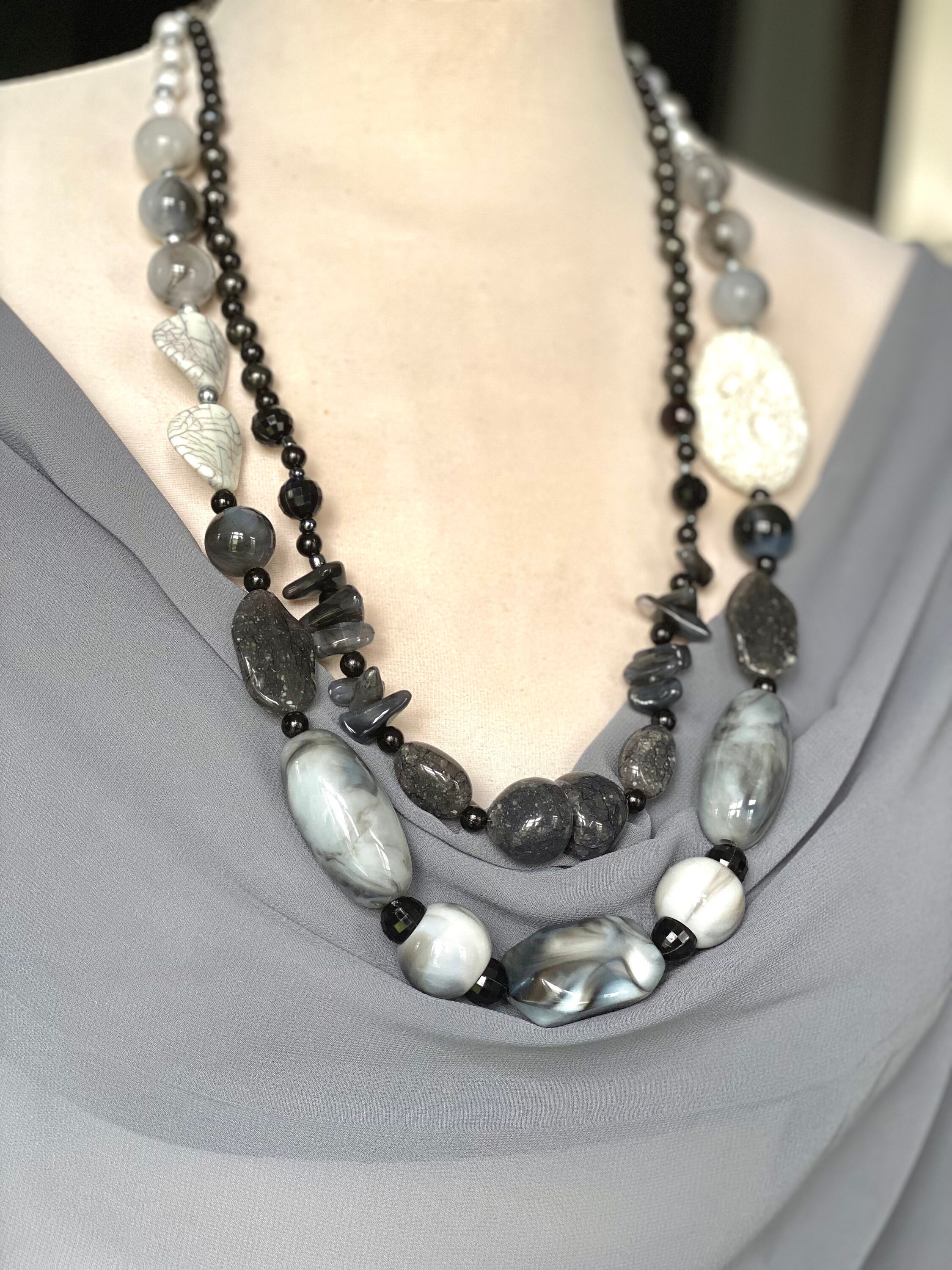 Tow Rows of Marble Colored Stones Statement, Interweaving Gray Stones ...