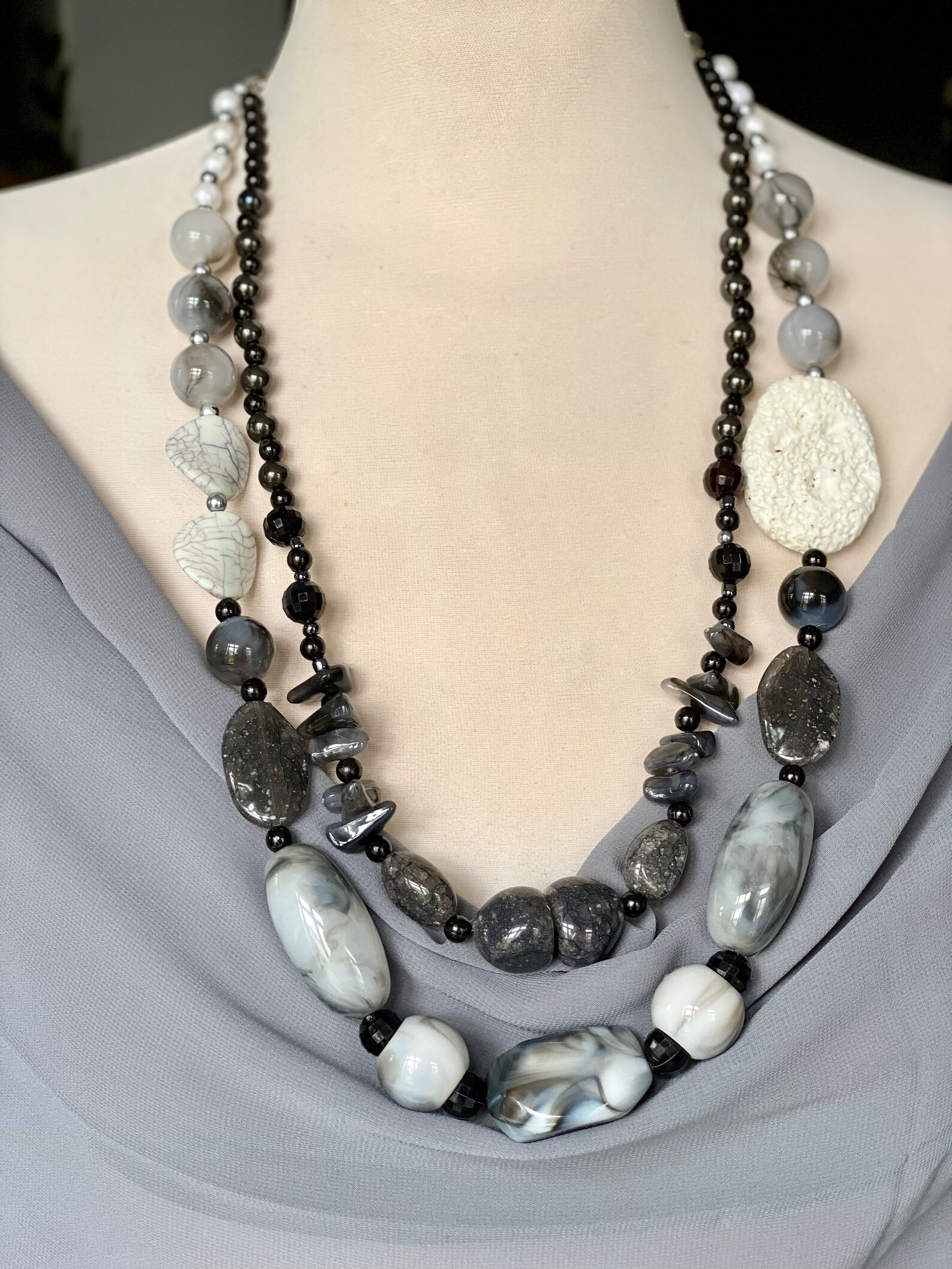 Tow Rows of Marble Colored Stones Statement, Interweaving Gray Stones ...