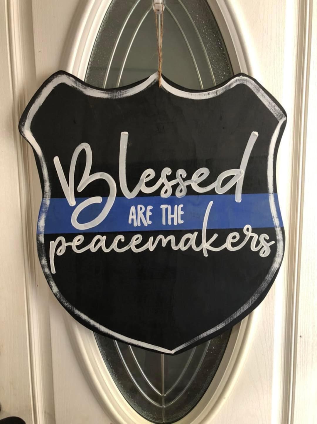 Thin Blue Line Badge Door Hanger, Law Enforcement Door Hanger ...