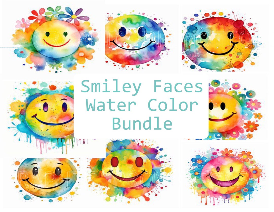 Water Color Smiley Faces Bundle - Etsy