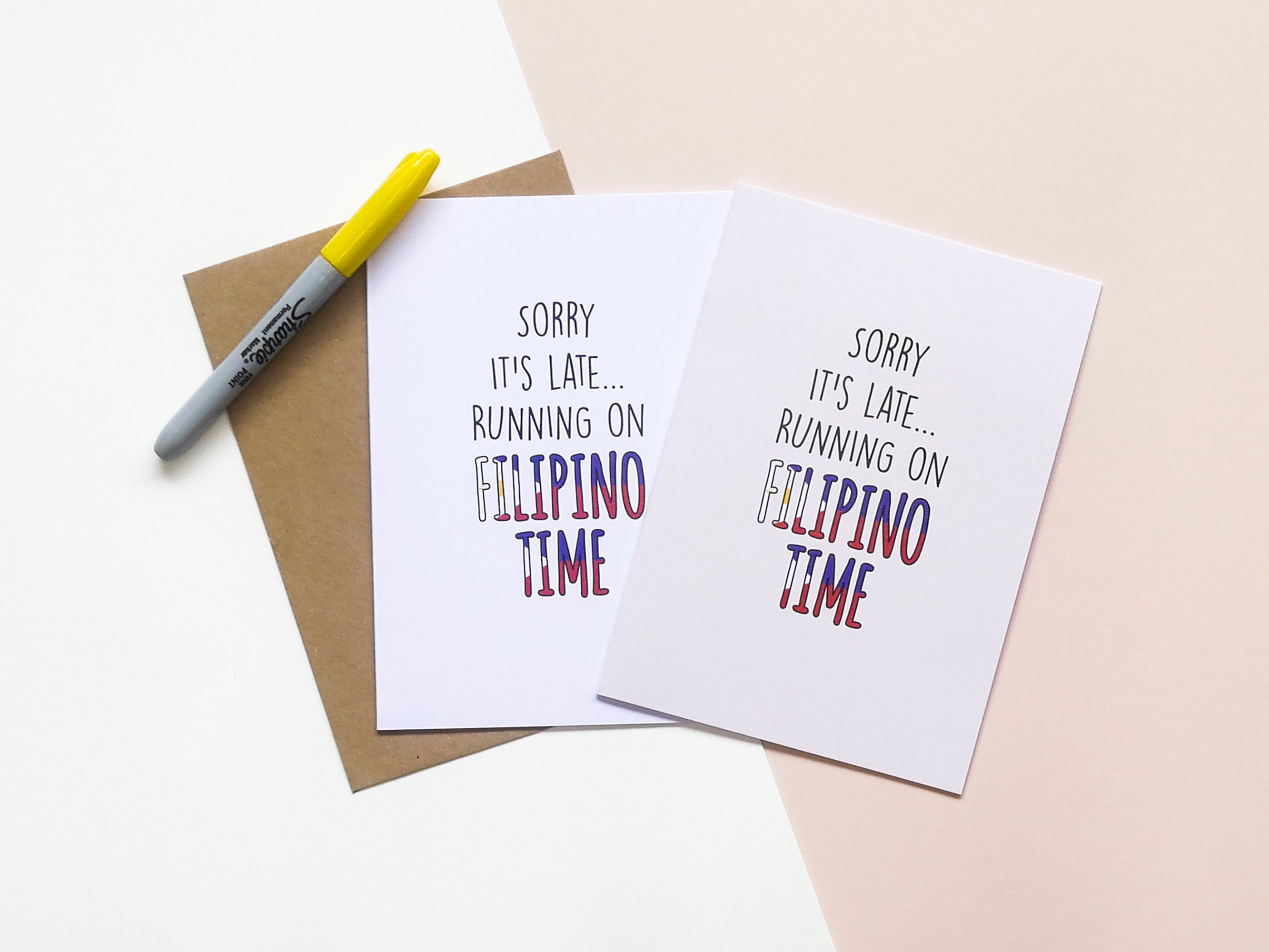 Filipino Greeting Card - Sorry It's Late... Running on Filipino Time - Etsy