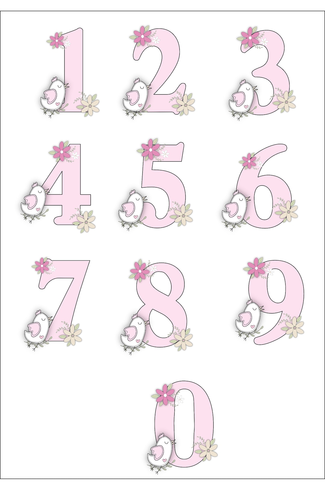 Pink Floral Number Clipart, Downloadable Clipart, Sublimation Printing ...