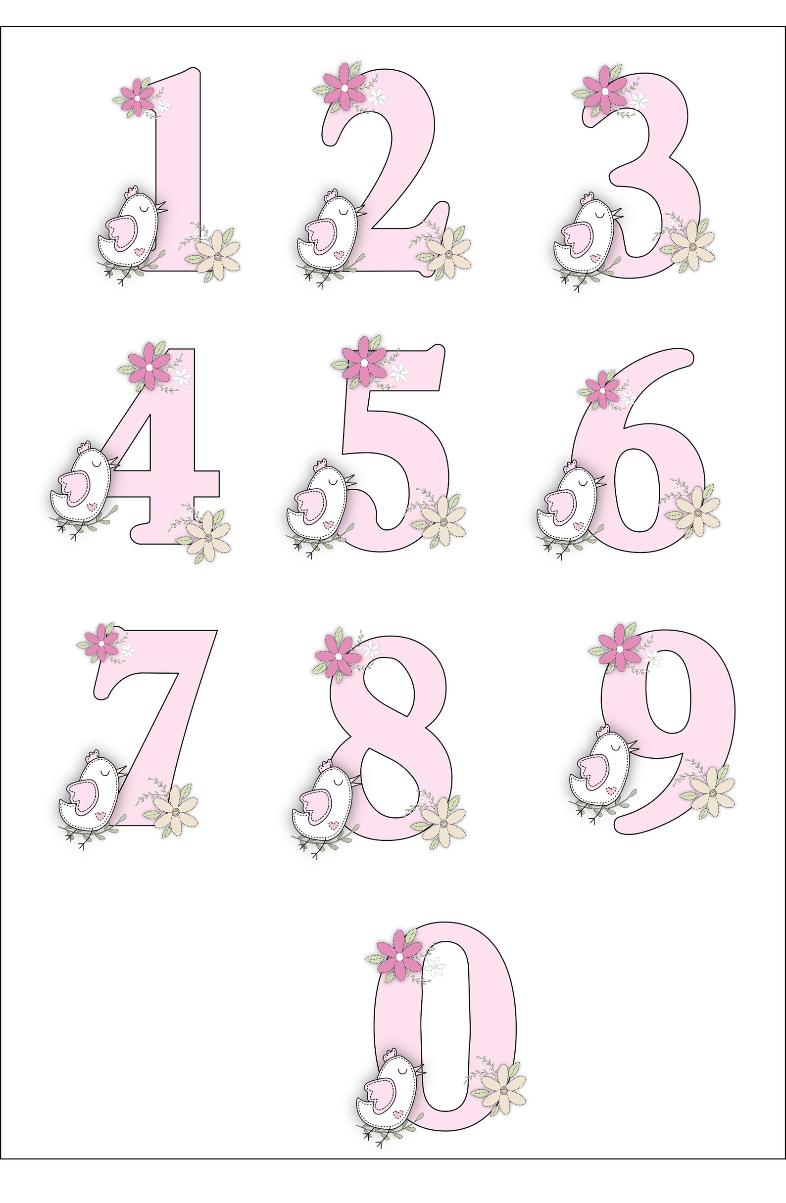 Pink Floral Number Clipart Downloadable Clipart Sublimation - Etsy