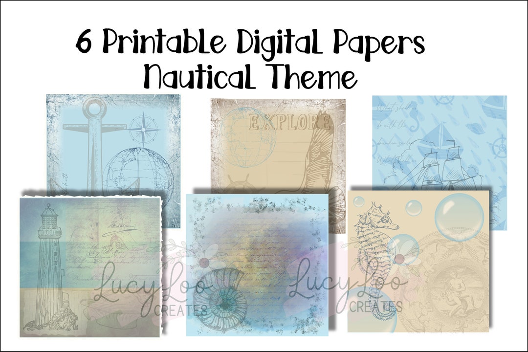 Digital Papers, Set of 6. Printable Papers, Papercrafts, Nautical Theme ...