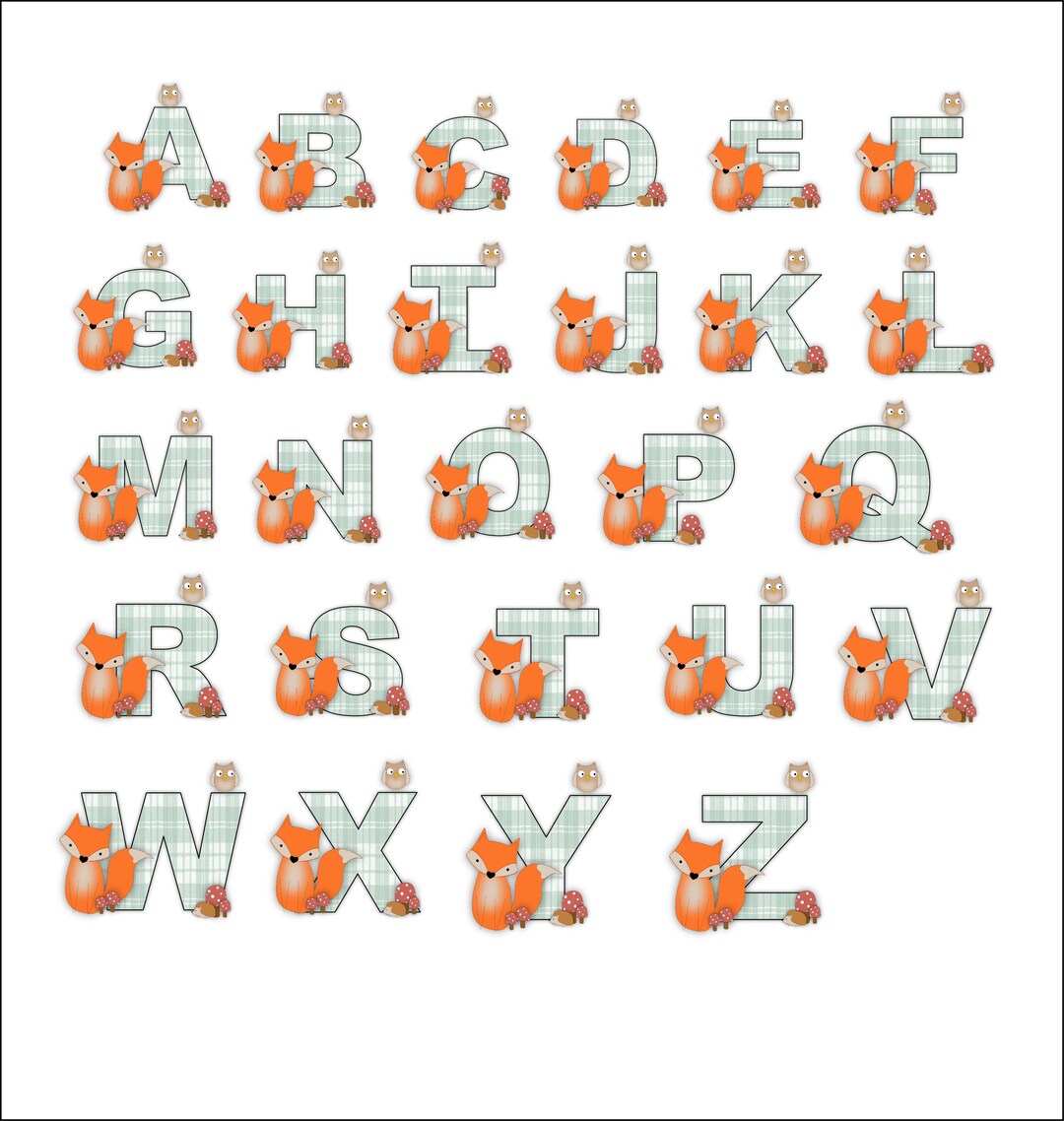 Woodland Themed Alphabet Clipart, Letter Clipart, Initial Clipart ...