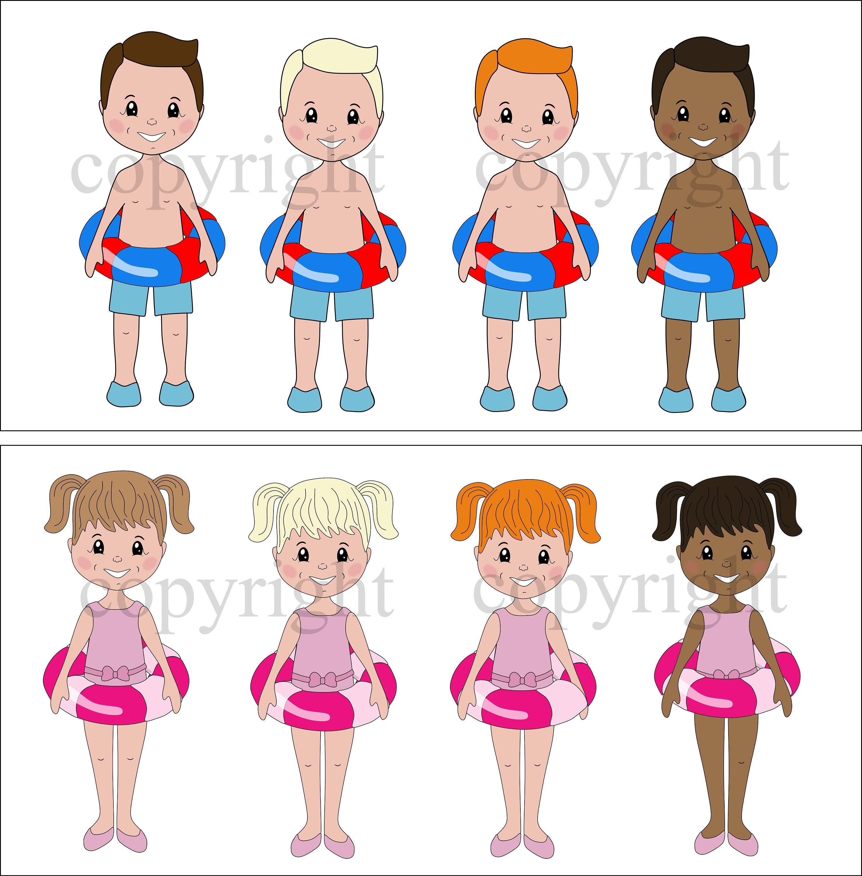 Kids Swimsuit Clipart, Beach Clipart, Digital Cartoon, Instant Download ...