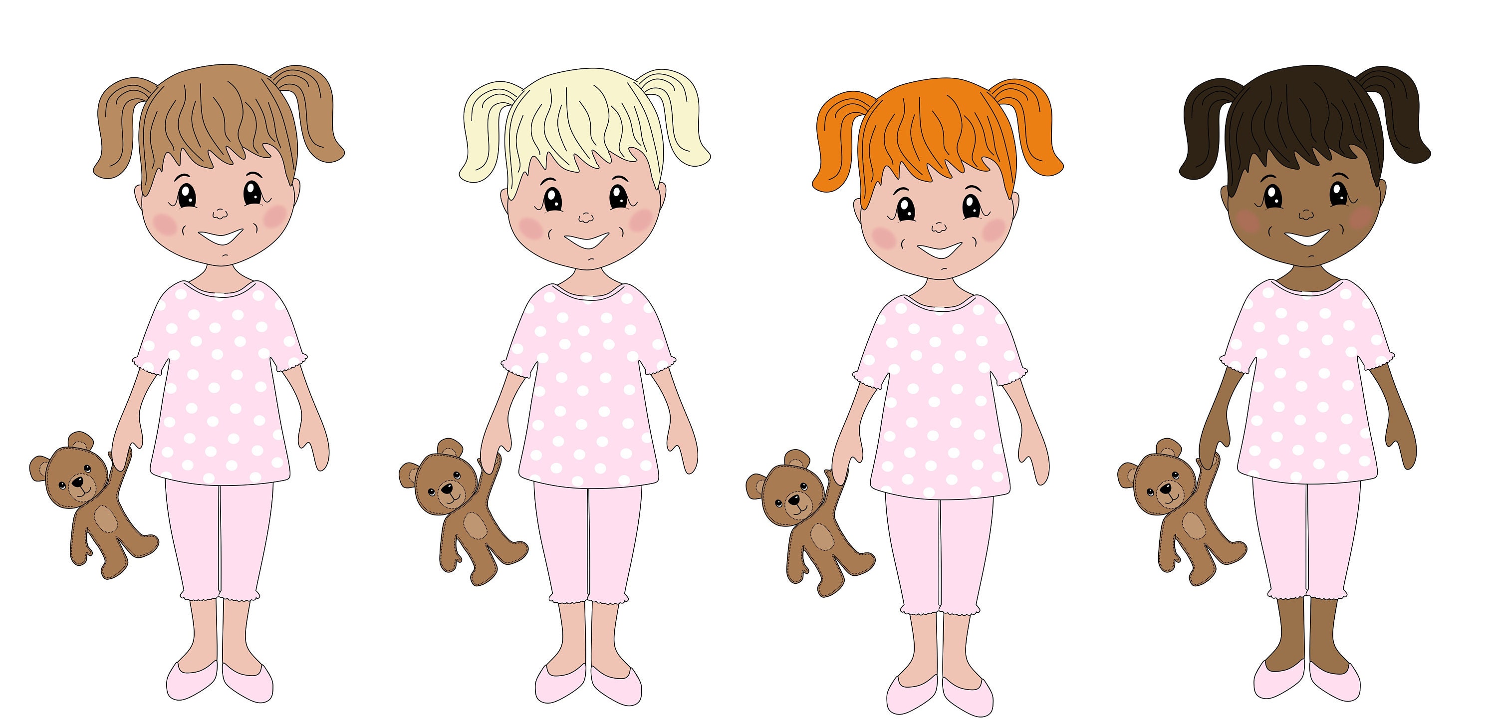 Pyjama/ Pajama Girls Clipart, Digital Download, Girls Cartoons - Etsy UK