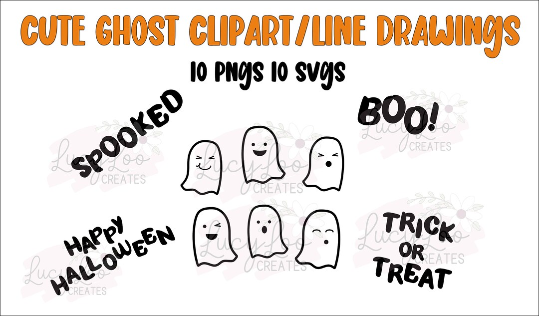 Cute Halloween Ghost Clipart, Line Drawings, Cut Files. Cricut ...
