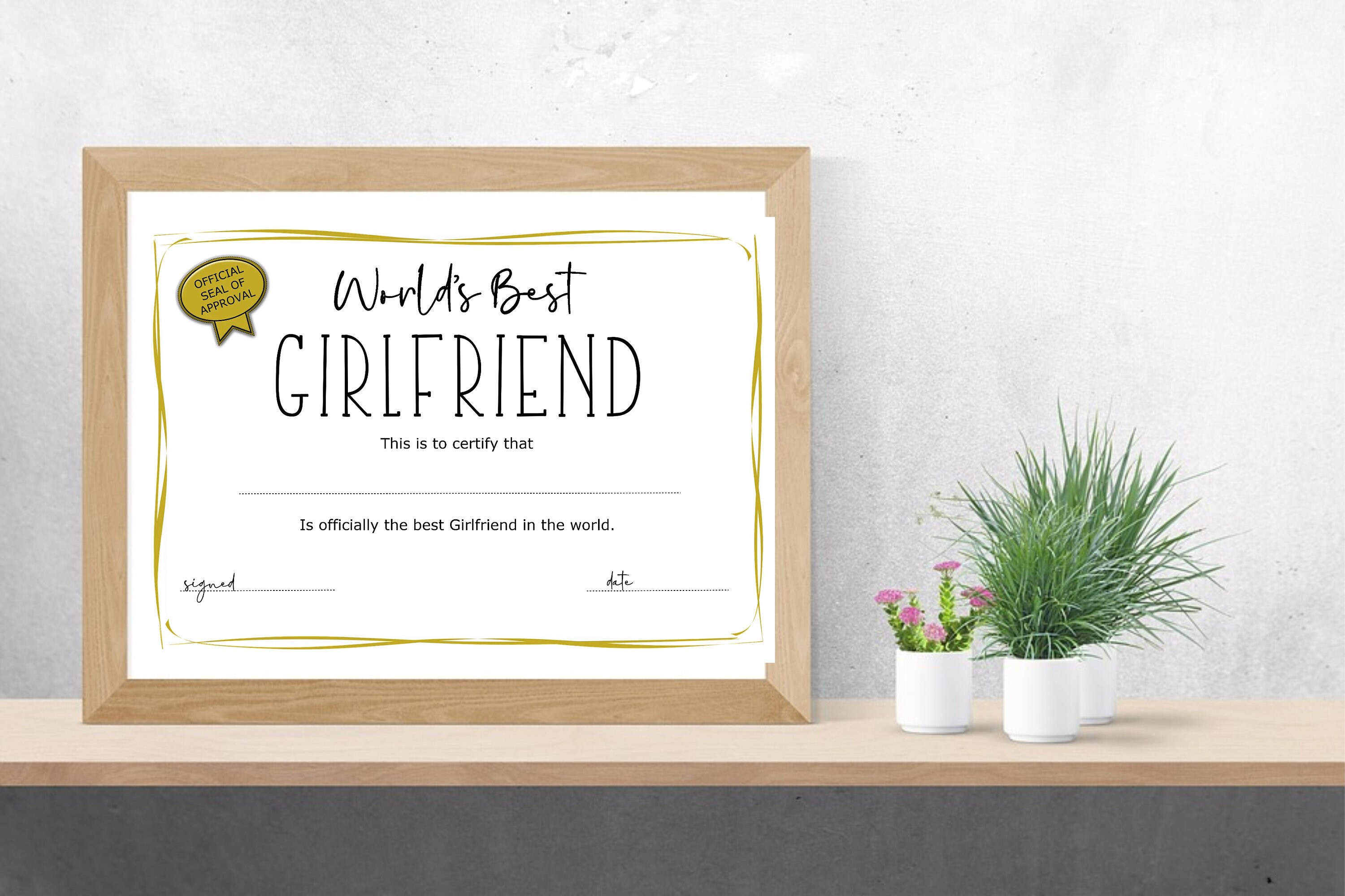 World's Best Girlfriend Certificate, Digital Download, Print at Home ...